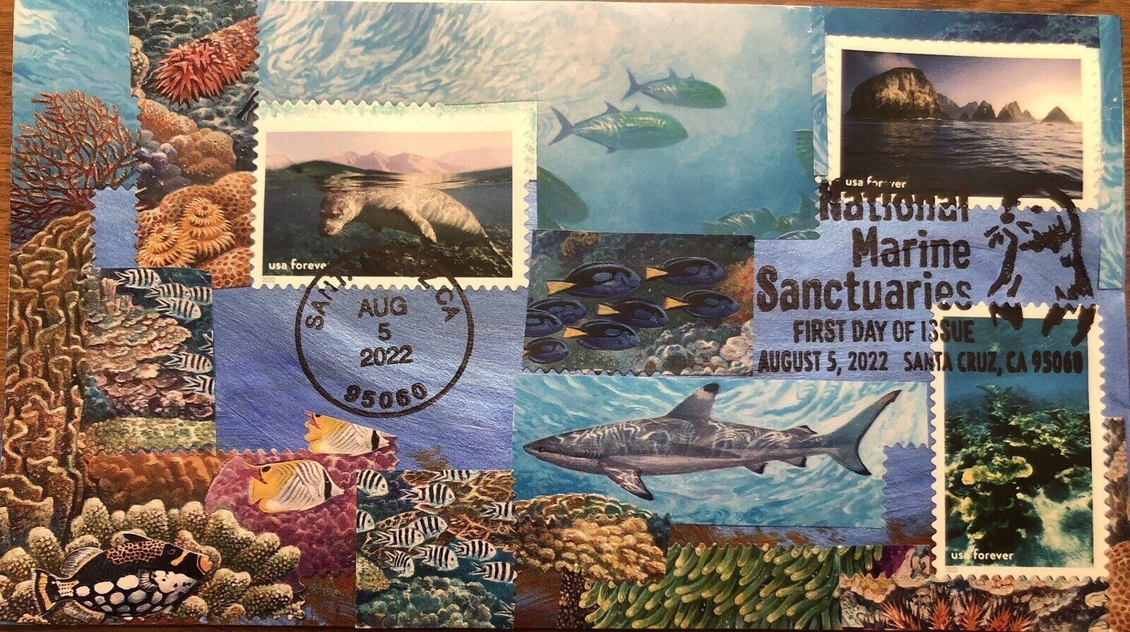 2022 Marine Sanctuaries FDC HAND PAINTED CACHET SELVAGE FROM 2004 Coral ...