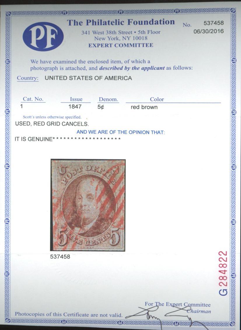U.S. #1 Used With PF Cert XF | United States, General Issue Stamp ...
