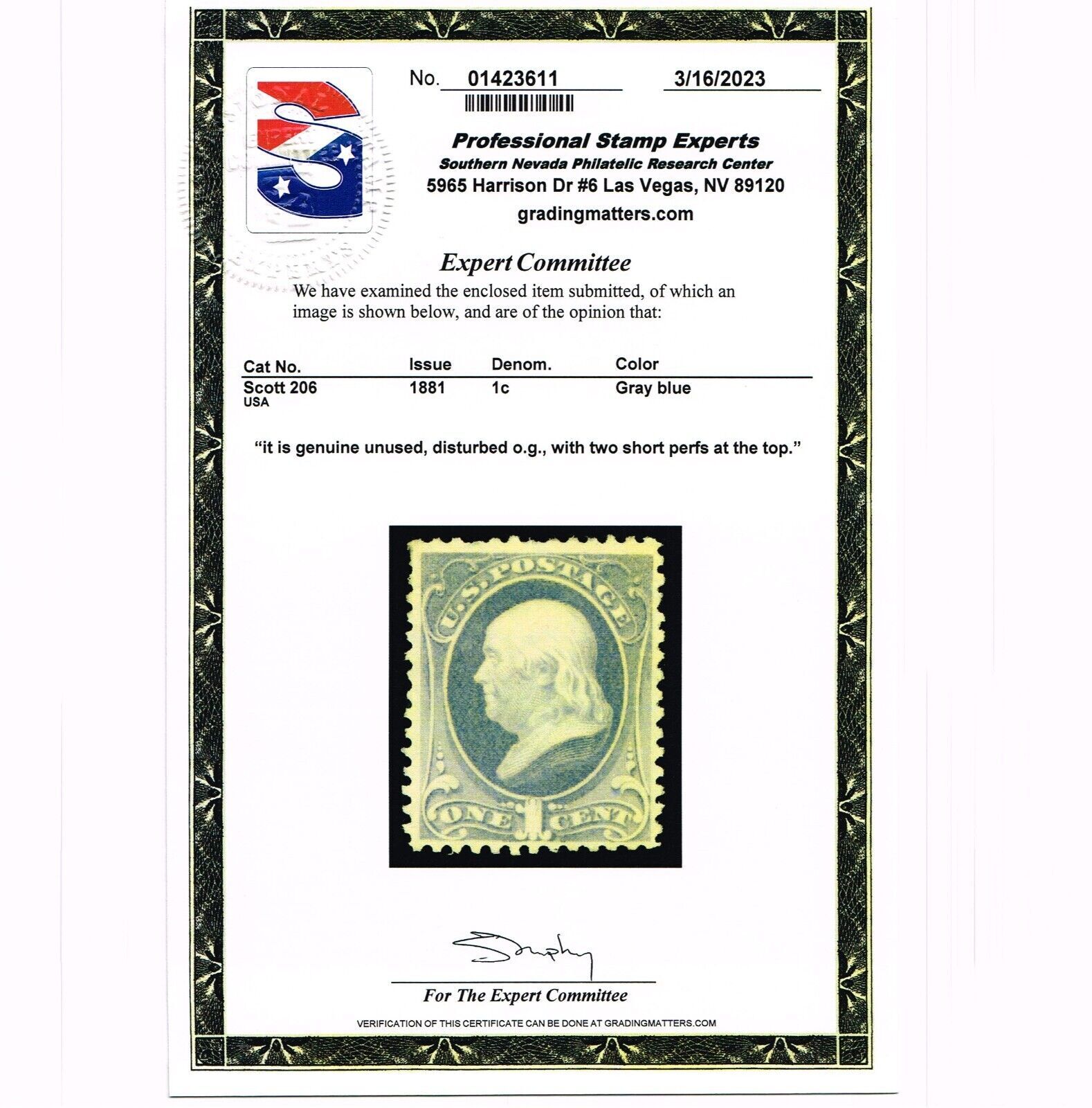 Affordable Genuine Scott #206 F-Vf Mint D-Og PSE Cert 1881 Re-Engraved ...