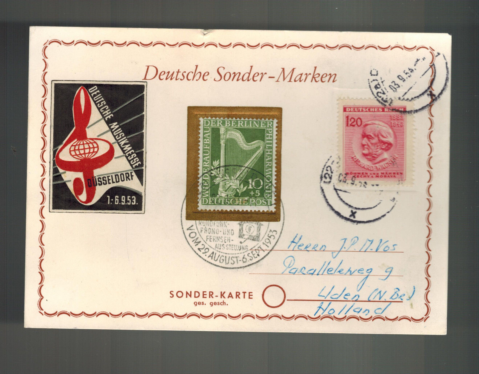 1953 Dusseldorf West Germany Postcard Cover # 9NB4 to Holland Bohemia ...