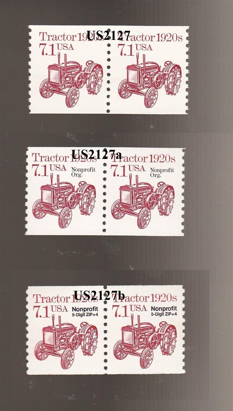 Pairs 7.1c Tractor US 2127, US 2127a, US 2127b Lot (3) F-VF MNH ...
