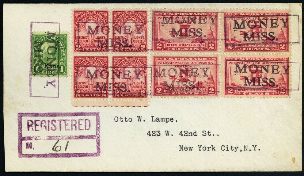 "MONEY MISS" 7 Nice Strikes! Fancy Cancel Registered Cover - Stuart ...