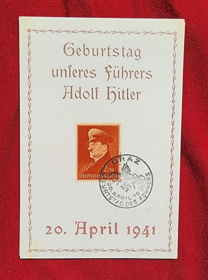 Adolf Hitler Birthday stamp 1941 w German Postcard WWII Nazi Germany ...