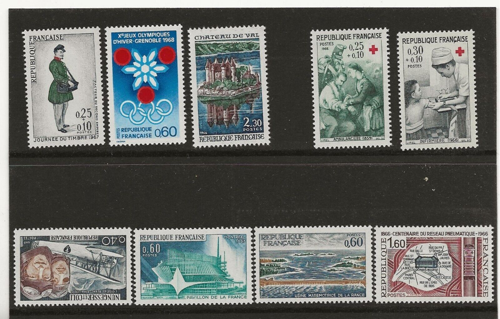France 1966-7 eight sets (9 stamps) sg.1730-34, 1741, 1746-7, 1750 MNH ...