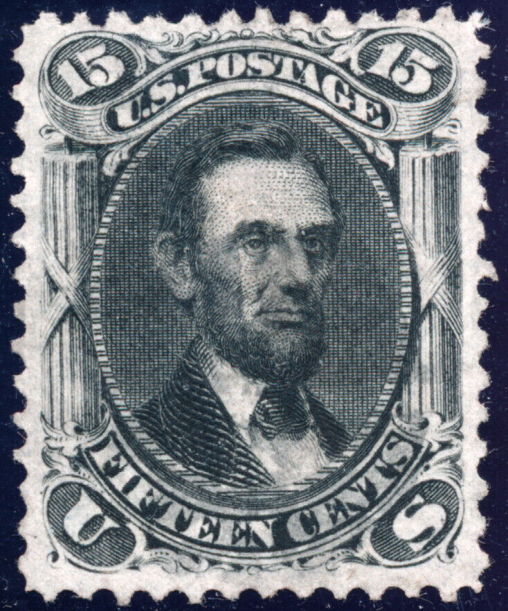 US 98 15c 1868 Abraham Lincoln F-VF light handstamp cancel used PSAG ...