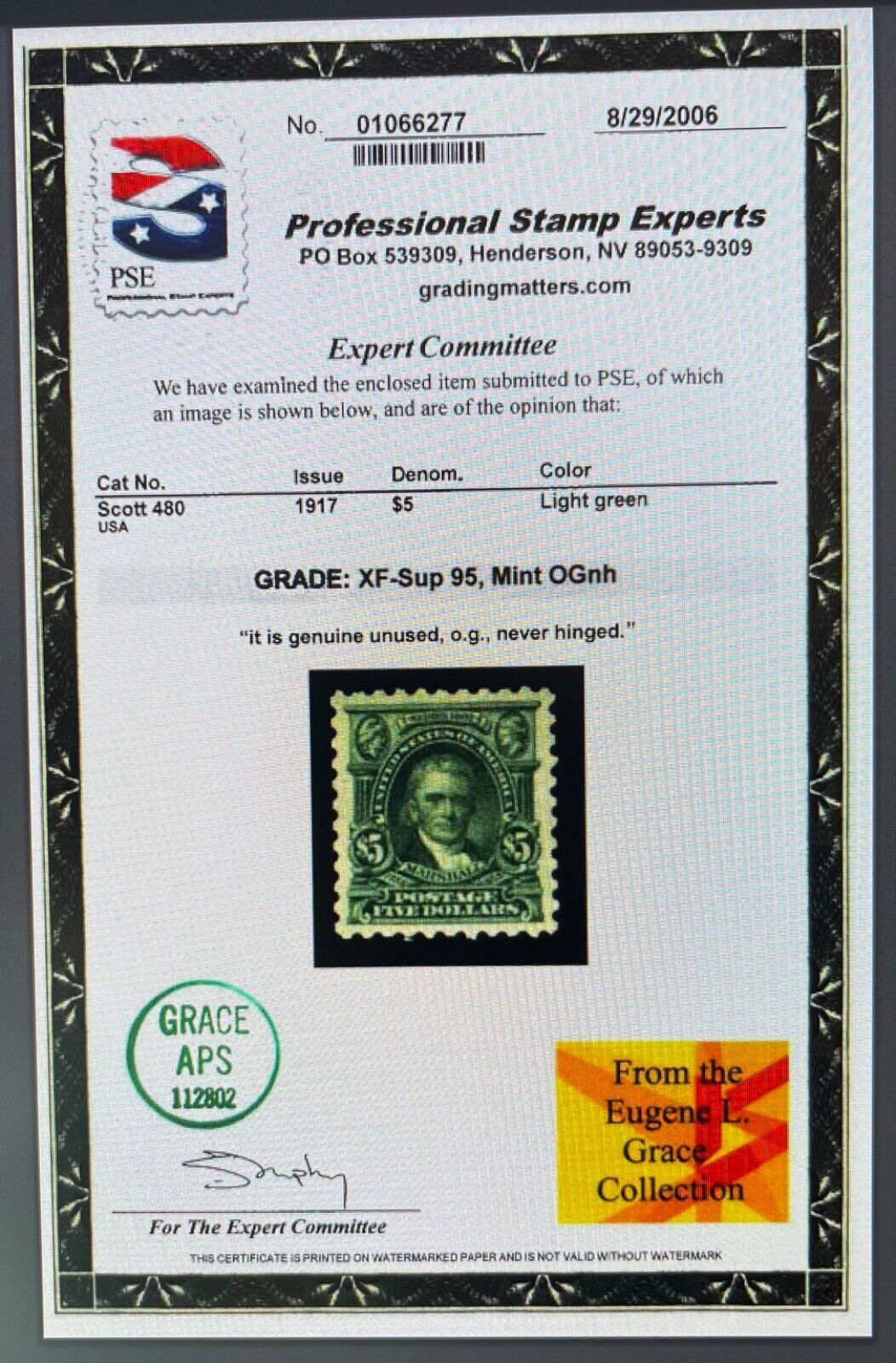 US Stamps #480 Mint OG NH PSE Graded Cert Xf-Sup 95 LOT #88894-9 ...
