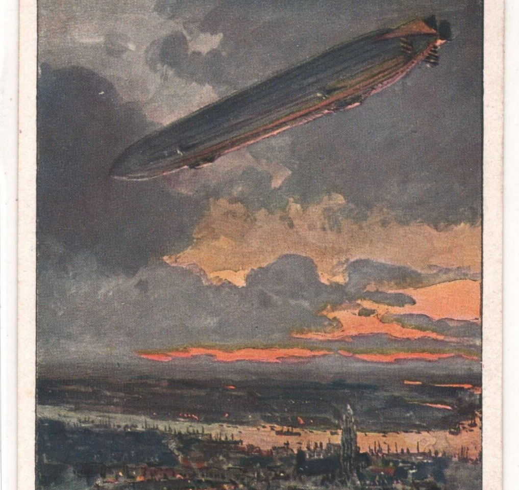 GERMANY Art Military ZEPPELIN WW1 Postcard ANTWERP BOMBING AIR RAID Un ...
