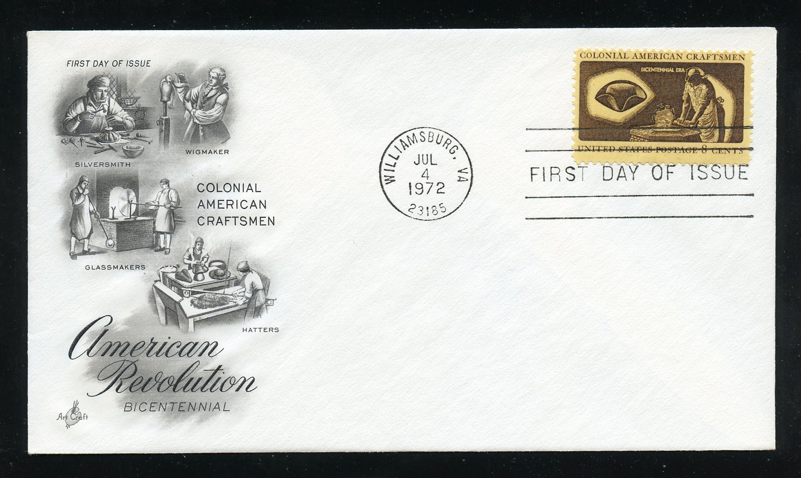 US 1459 Colonial Craftsmen - Hatter UA ArtCraft FDC / HipStamp