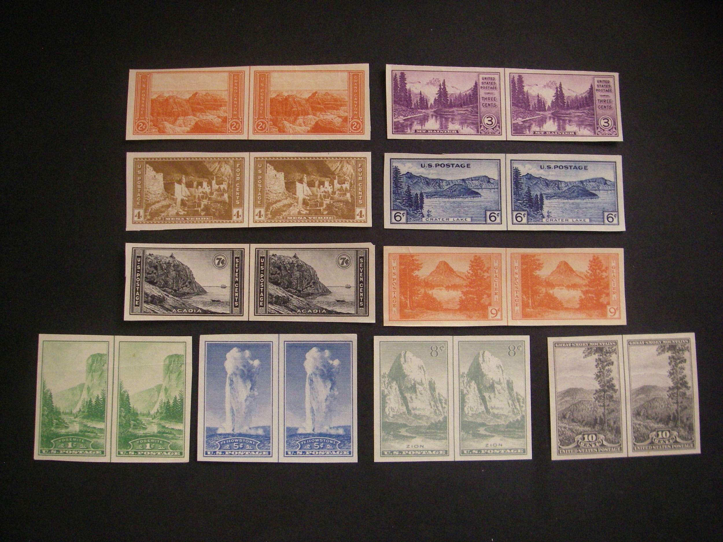 Scott 756 - 765, 1c - 10c IMPERF National Park Pairs w Vertical Line ...
