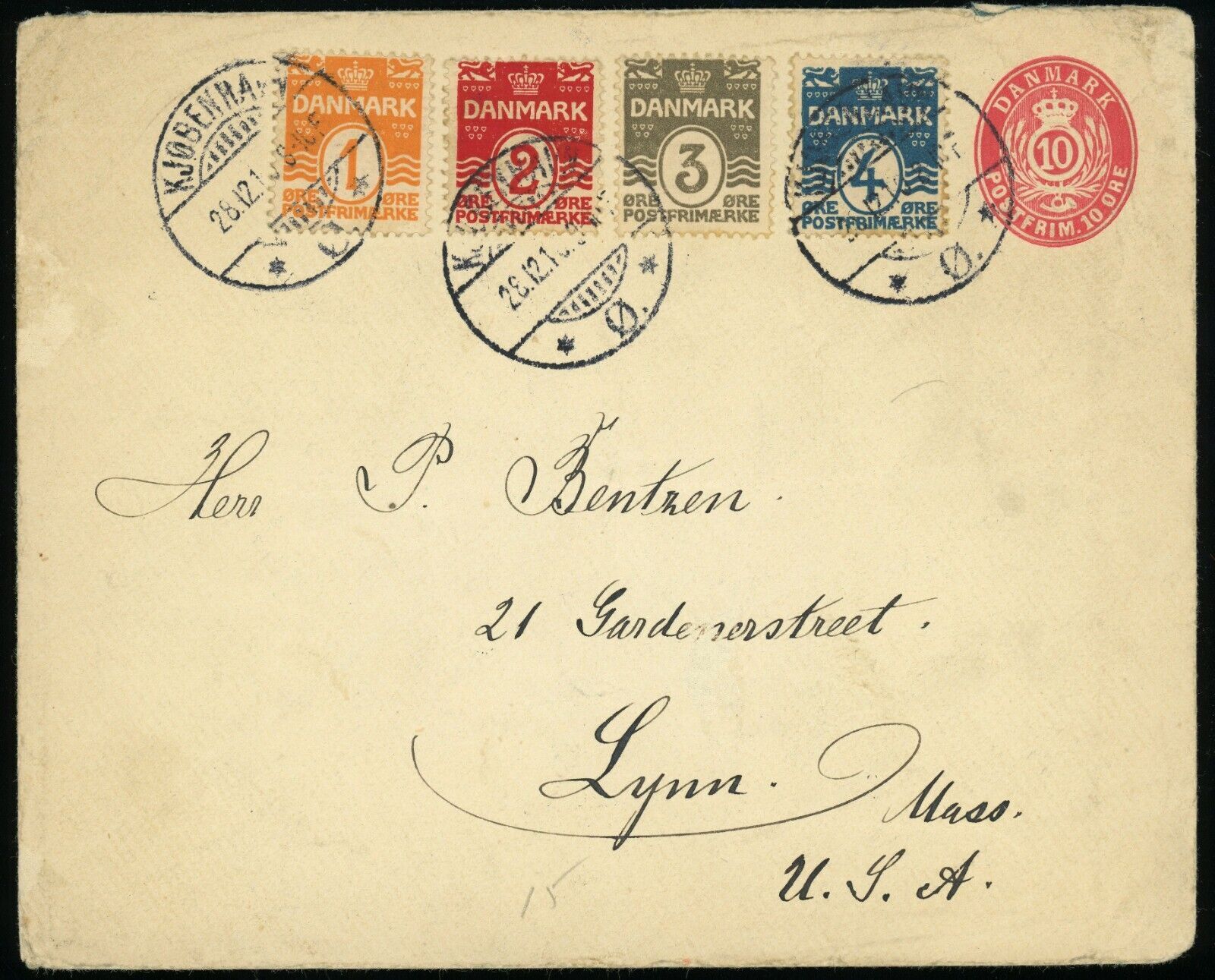 Denmark #57-60 Stationery Cover Postage to USA 1910 Copenhagen Europe ...