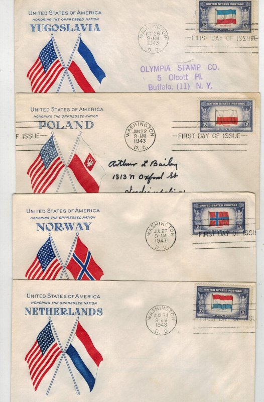 1943 WW2 Patriotic FDC 909-921 Cmplt SET of 13 Overrun Countries ...