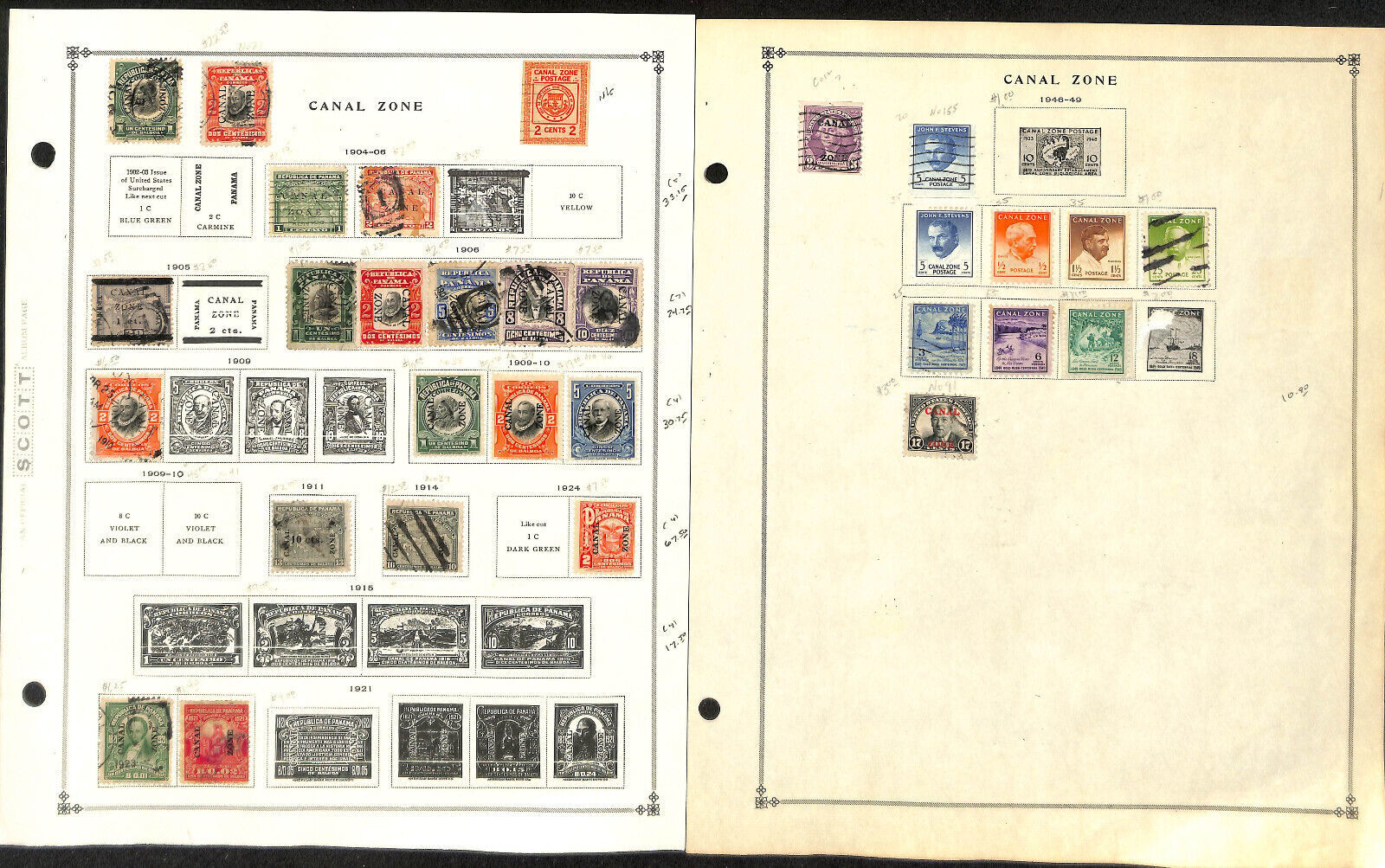 Canal Zone Stamp Collection on 14 Scott International Pages 1904-1968 ...