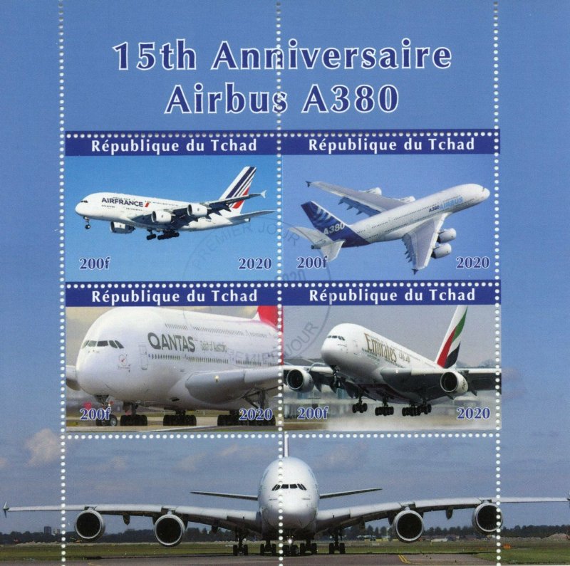 Chad Aviation Stamps 2020 CTO Airbus A380 Aircraft 15th Anniv Transport ...
