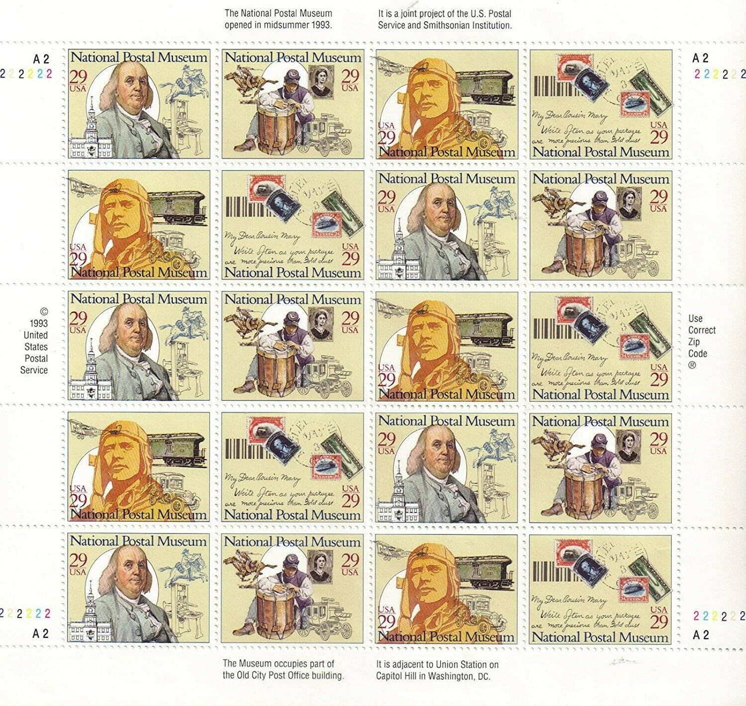 National Postal Museum Sheet of Twenty 29 Cent Postage Stamps Scott ...