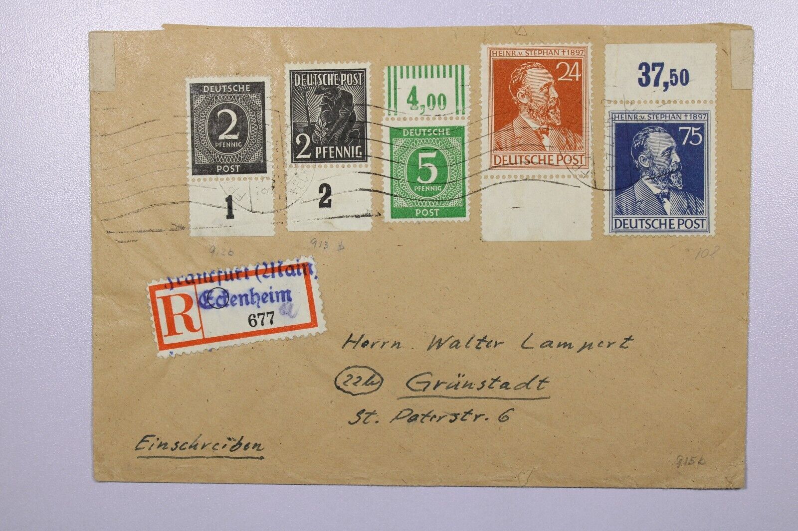 Germany 1940s - Registered Mail - Frankfurt (Main) Edenheim - F54748 ...