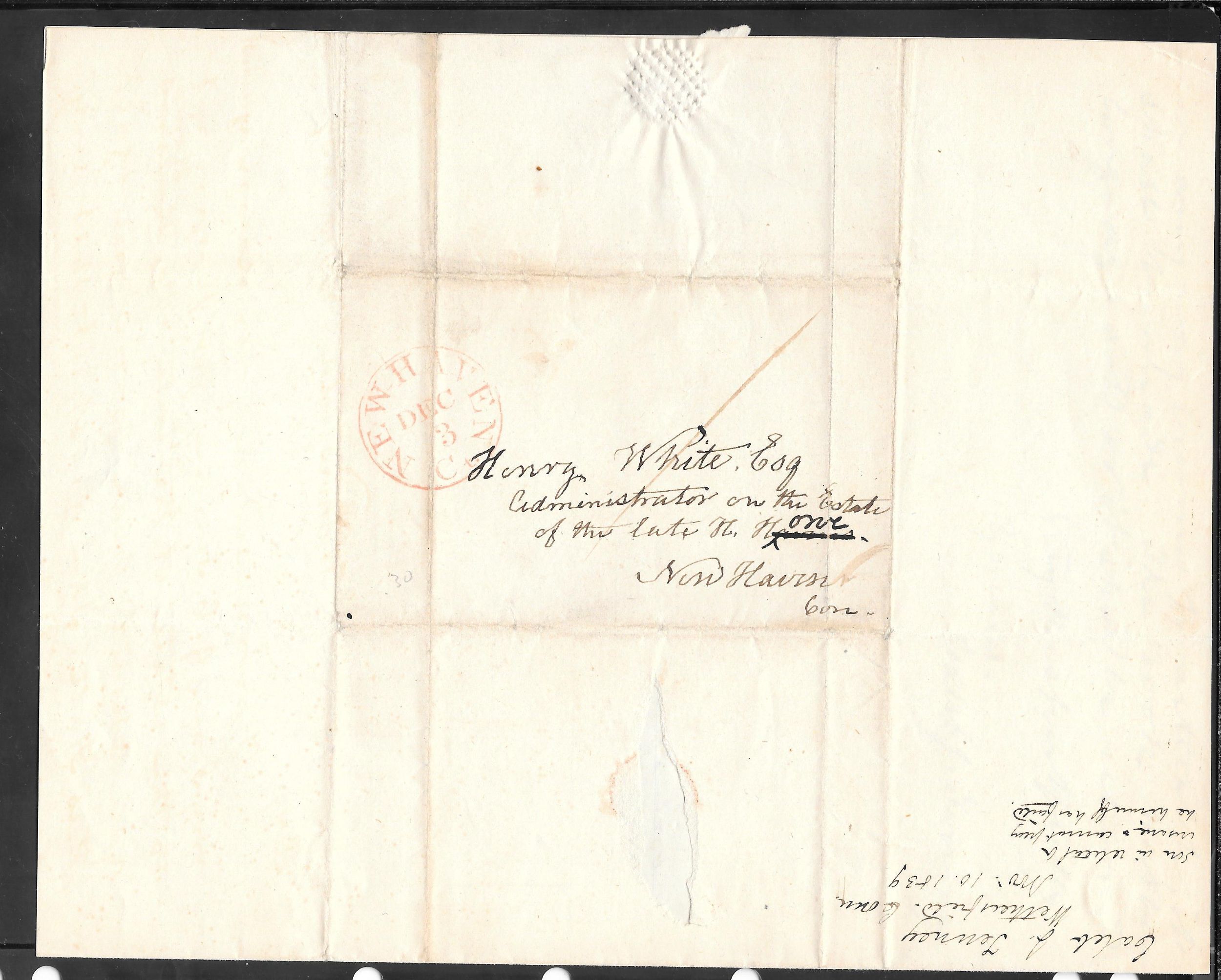 #1839 Stampless Folded Letter New Haven CT. to New Haven CT. DEC/3/1839 ...