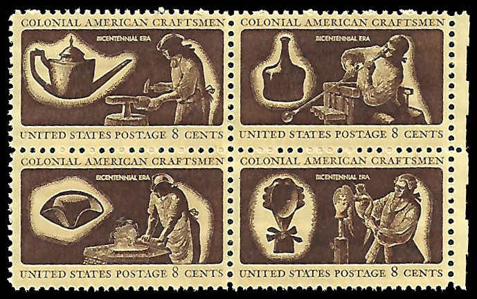 PCBstamps US #1456/1459a Block 32c(4x8c)Colonial Craftsmen, MNH, (15 ...