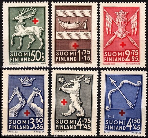 FINLAND 1942 Red Cross: Heraldry. Historical Province Arms. Complete ...