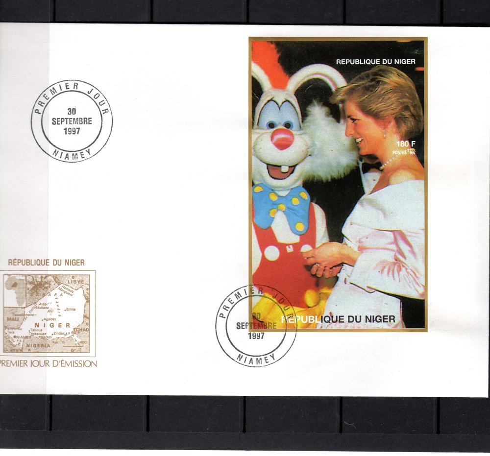 Princess Diana & Roger Rabbit DISNEY S/S Imper.FDC Niger 30.09.1997 ...