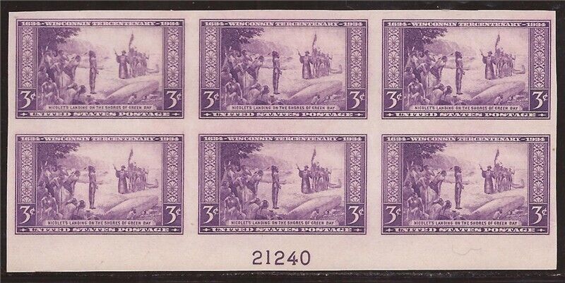 US Stamp - 1935 3c Wisconsin - Plate Block of 6 Stamps NGAI #755 ...