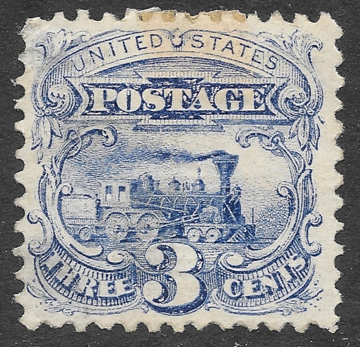 Mint 1869 3c Train Pictorial Postage Stamp, Scott #114* (NG; thin) cv ...