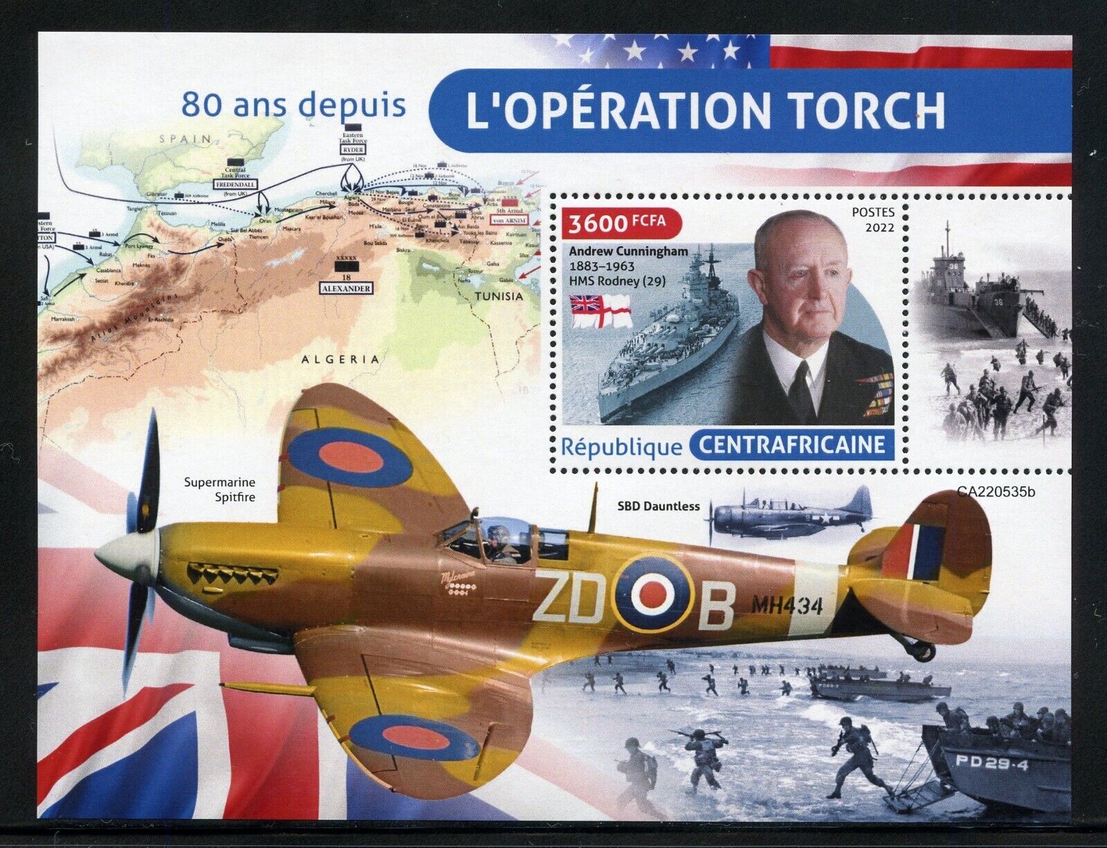 Central Africa 2022 80th Anniversary of Operation Torch S/S Mint Never ...