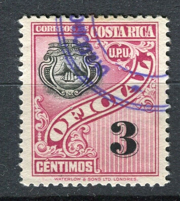 COSTA RICA; 1926 early OFFICIAL Coat of Arms . issue fine used 3c ...