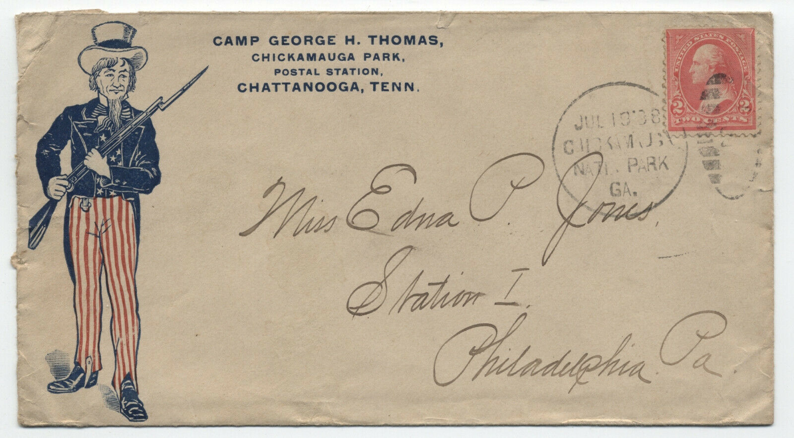 1898 Camp George Thomas Chickamauga Park GA span-am war patriotic cover ...