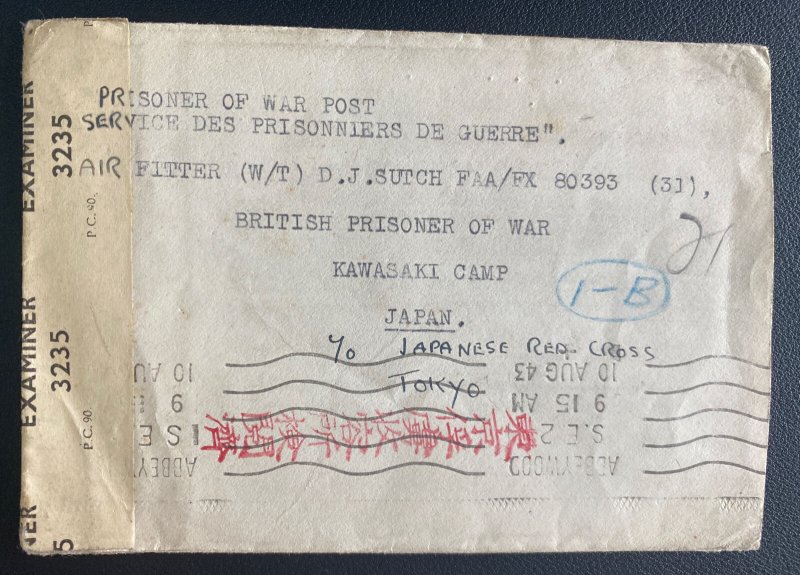 1943 London England Censored Cover To POW Prisoner Of War Kawasaki Camp ...