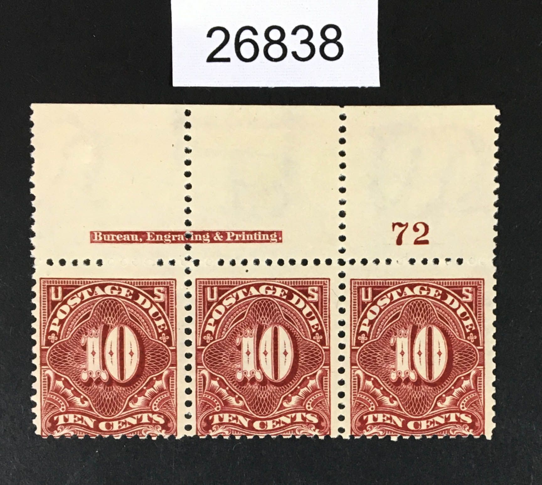 US Stamps # J42 Plate Strip of 3 Mint OG NH $1,050 LOT #26838 | United ...