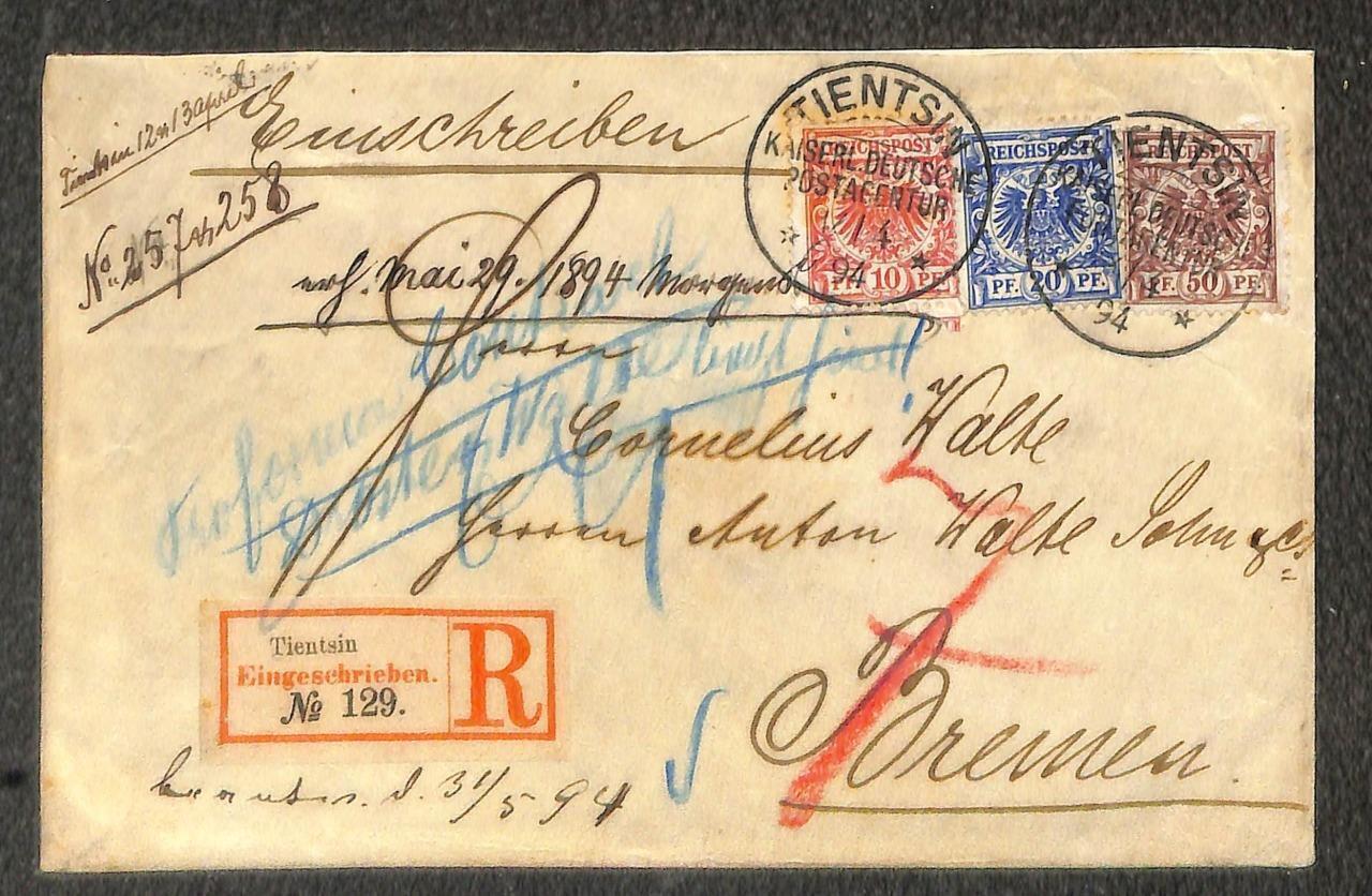 Germany 48 49 & 51 Stamps Tientsin China - Germany Registered Cover ...