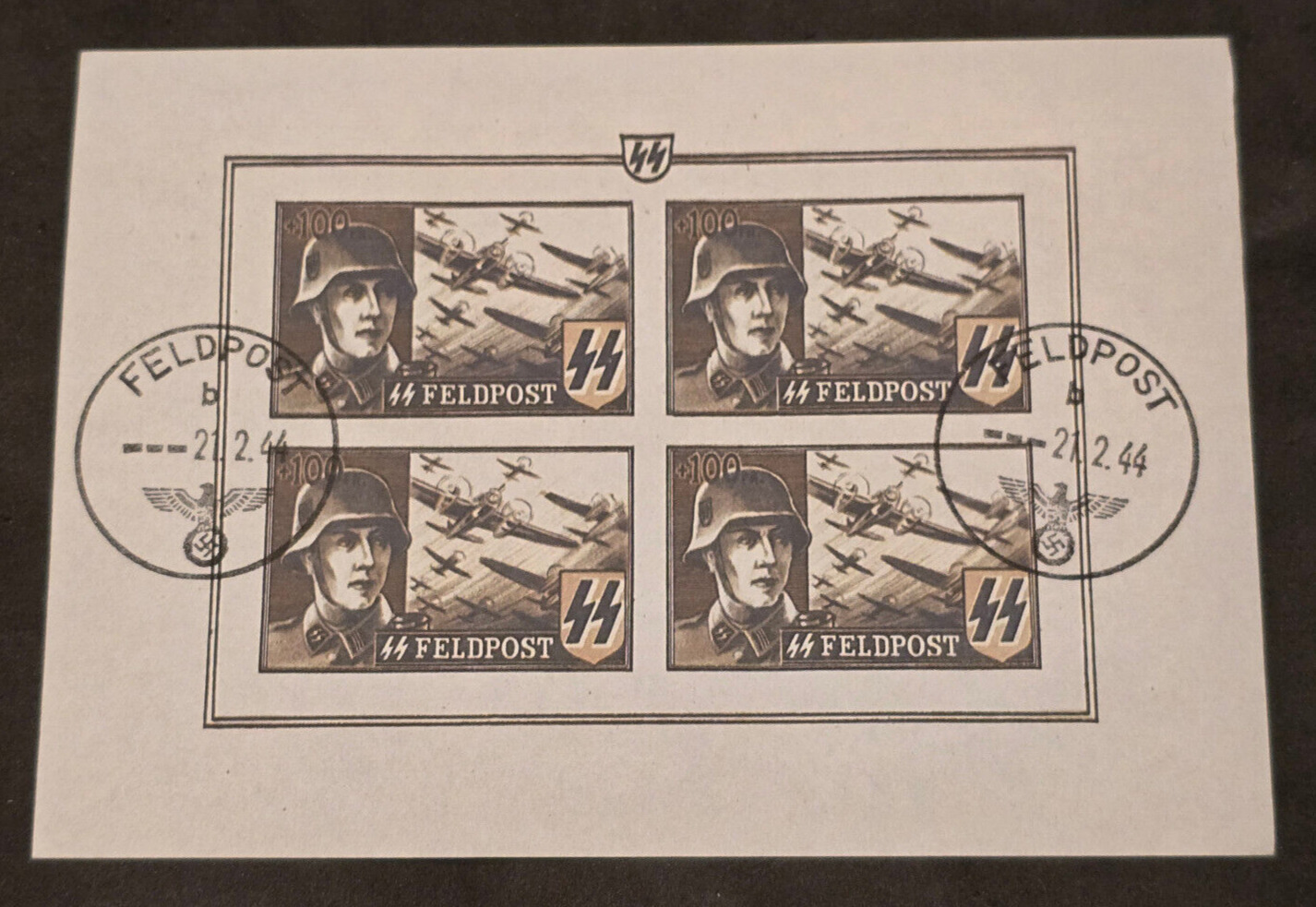 Third Reich Nazi Germany WAPEN SS FELDPOST Souvenir stamp sheet WWII ...