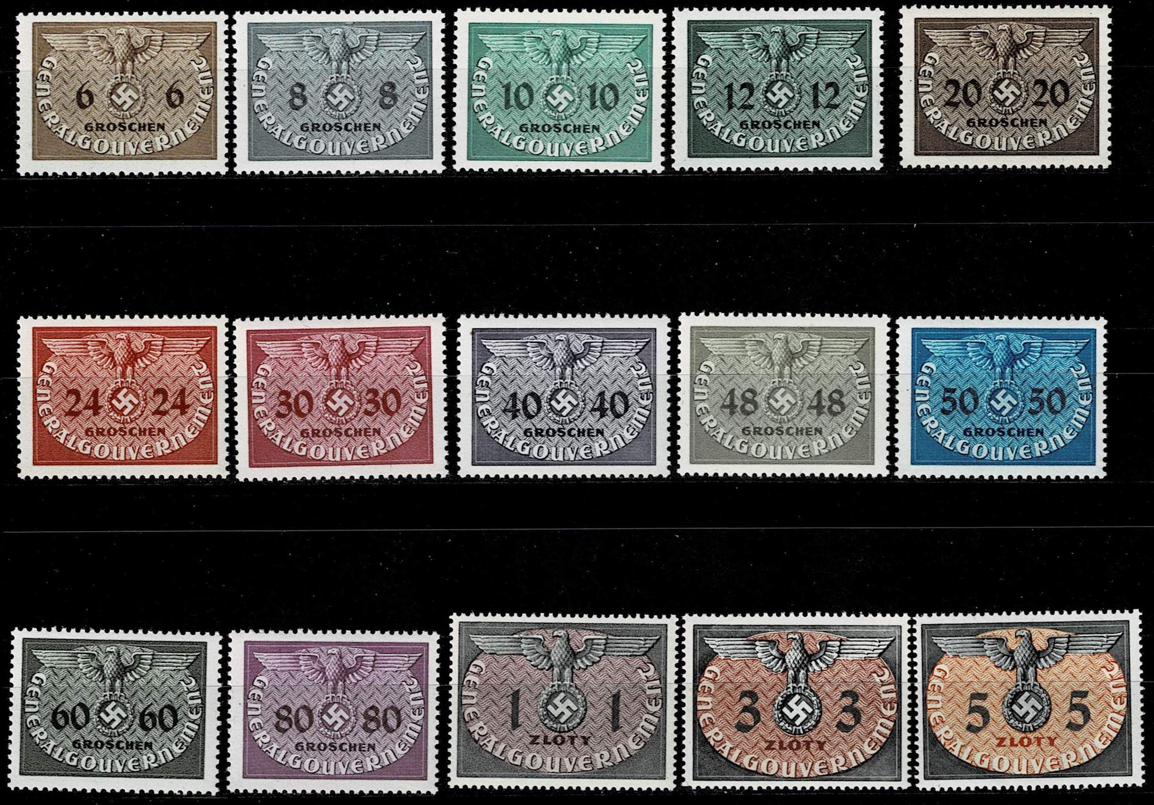 Poland 1940,Sc.#NO1-15 MNH Third Reich coat of arms (large size ...