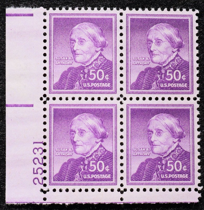 U.S. Mint Stamp Scott #1051 50c Susan B Anthony Plate # Block, Superb ...