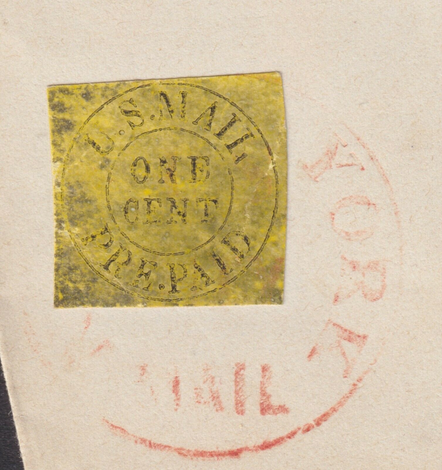 6LB10 One Cent Prepaid US Mail carrier tied to cover by red carrier cxl ...