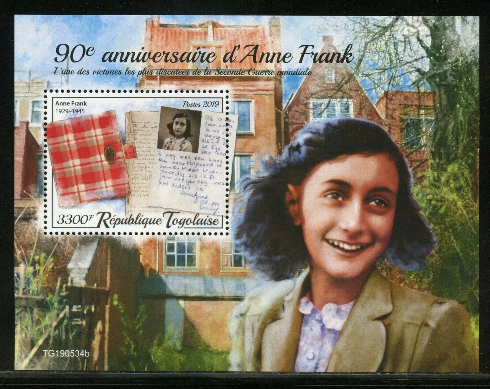 Togo 90th Birth Anniversary of Anne Frank Souvenir Sheet Mint NH ...