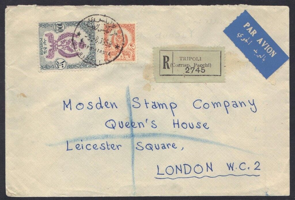 Libya Kingdom 1958 REG AIR Mail Tripolitania & Label Italian ...
