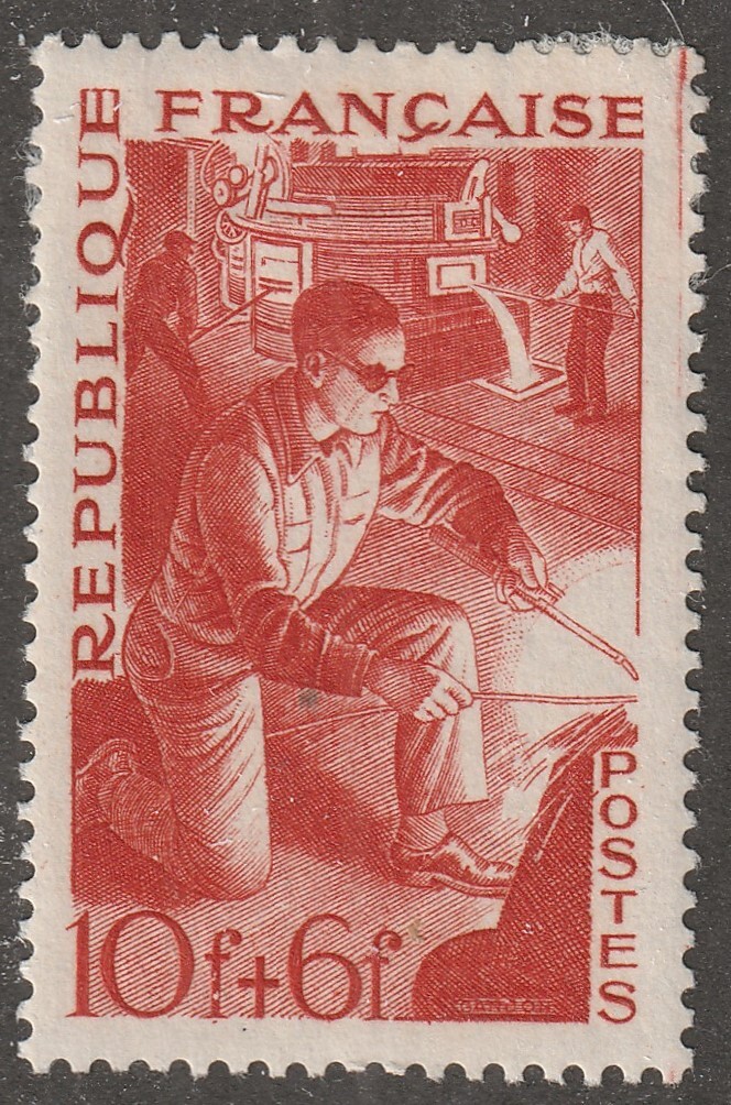 France, Scott#B236, mint, hinged, semi postal, 10f+6f, metal worker ...
