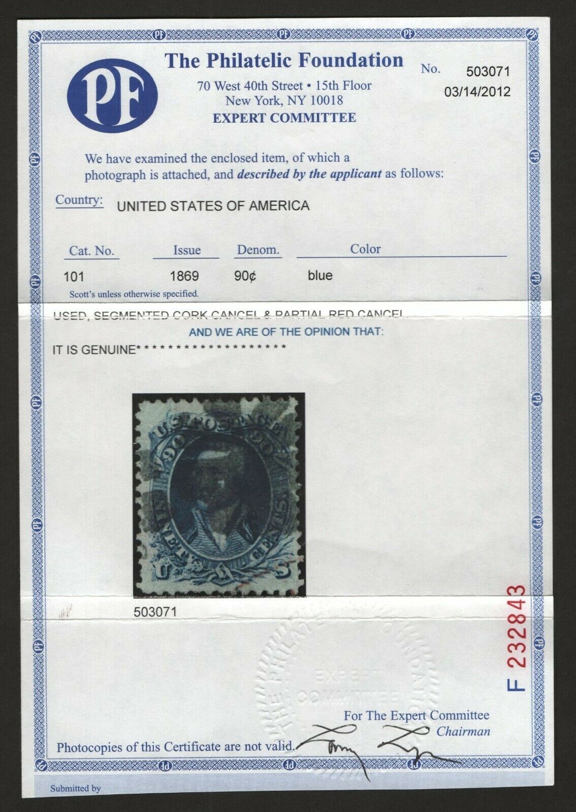 SCOTT #101 USED - XF - A Real Stunner! w/PF Cert. (LB 3/3) | United ...