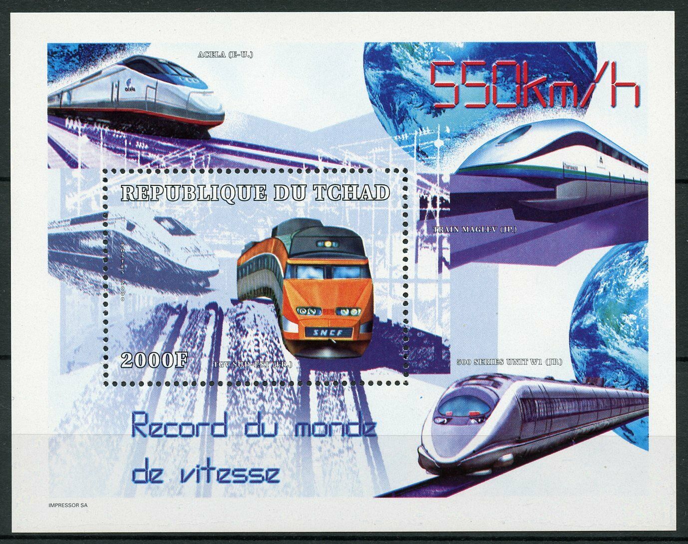 Chad Trains Stamps 2000 MNH High-Speed Train TGV Maglev Railways Rail ...