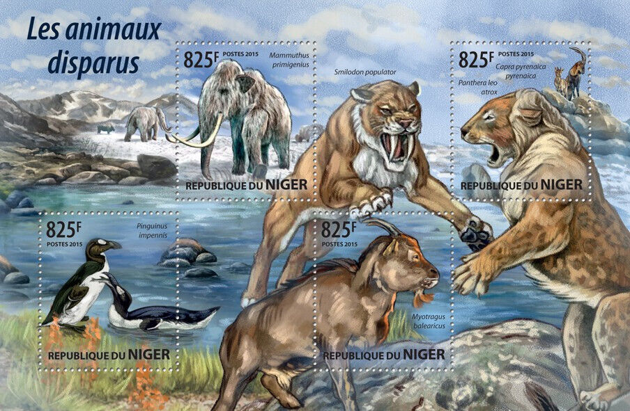 Wild Animals Stamps Niger 2015 MNH Extinct Species Mammoths Smilodon 4v M/S | Africa - Niger ...