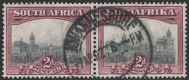 SOUTH AFRICA 1927 Sc 26 2d pair Used VF, 1927 JOHANNESBURG postmark ...