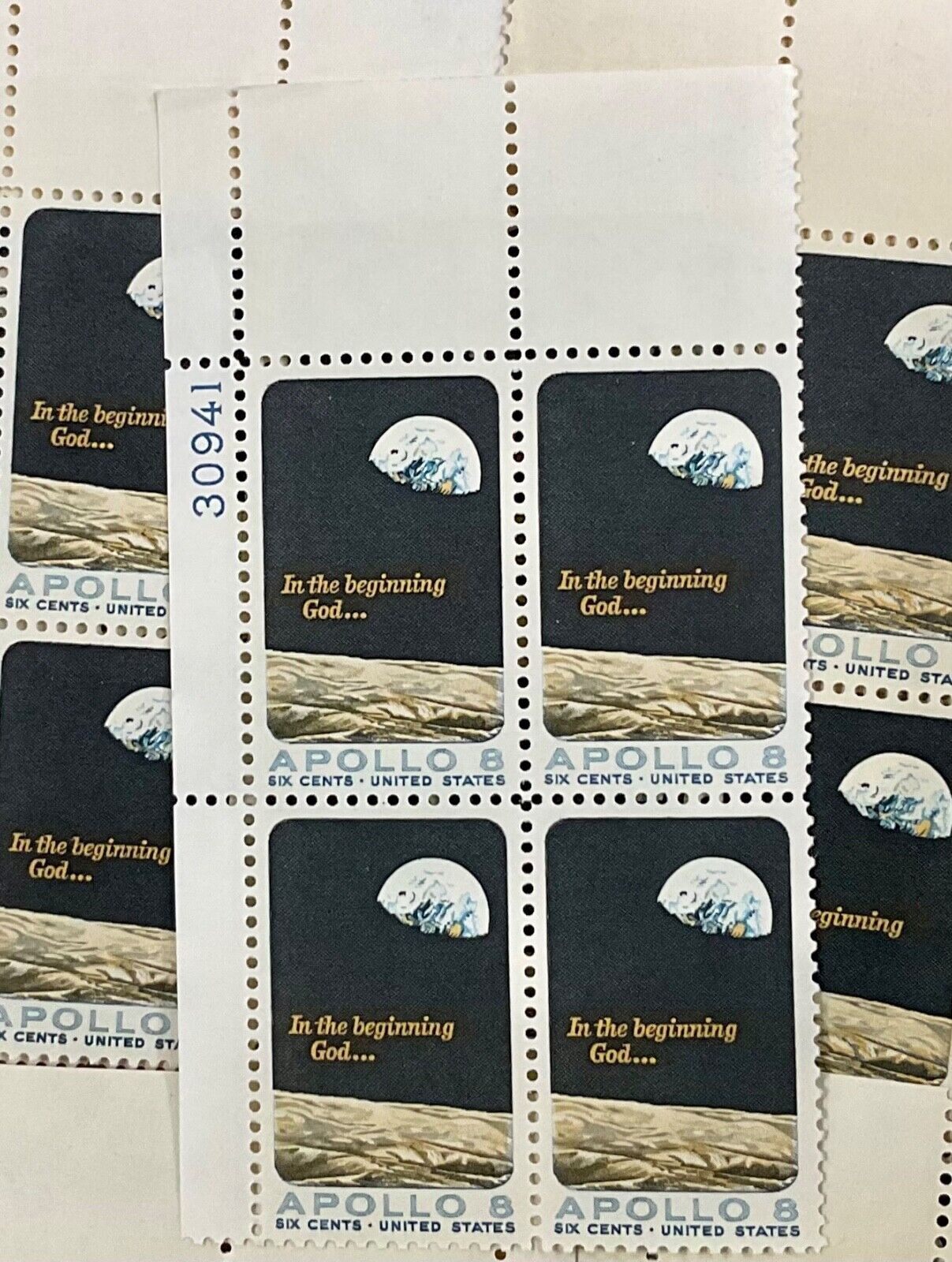 1371 Apollo 8 Space Mission 25 MNH 6 c Plate Blocks FV $6.00 1969 ...