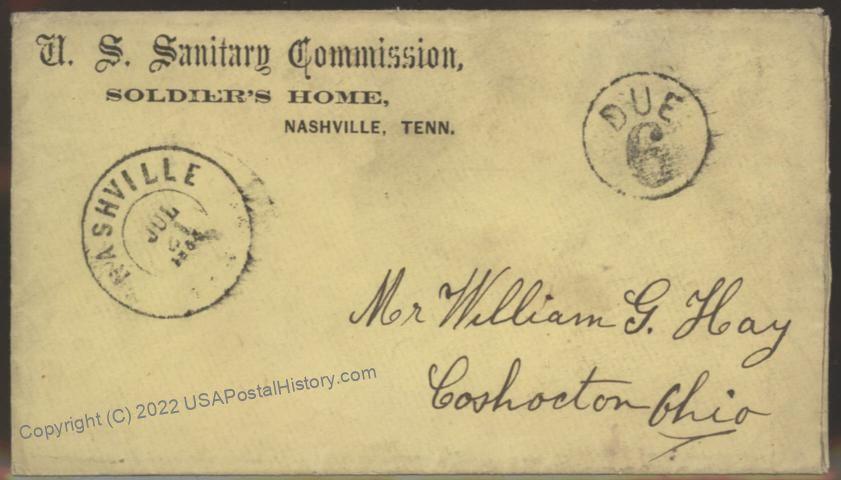 USA 1864 Civil War Letter US Sanitary Commission Nashville Tenn Due 6 ...