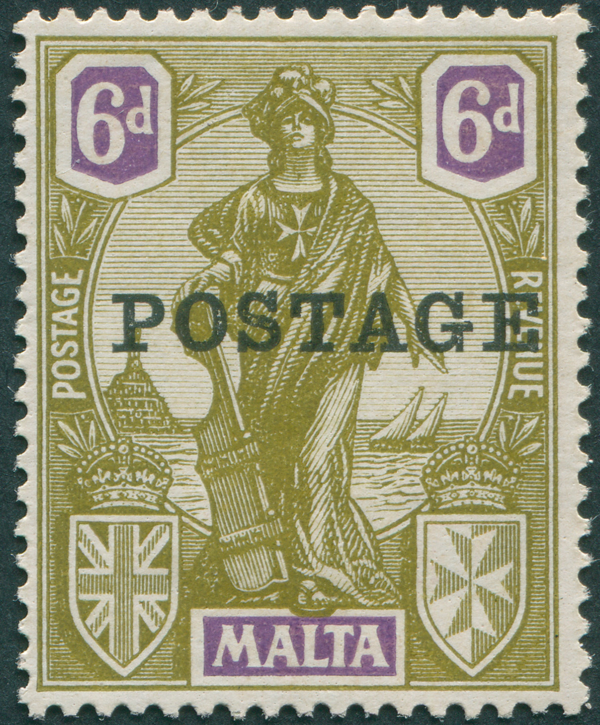 Malta 1926 6d olive-green & violet SG151 unused | Europe - Malta, Stamp ...