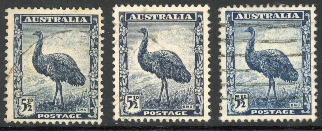 Australia 1942-50 SG 208 5 1/2d slate-blue three different varieties ...