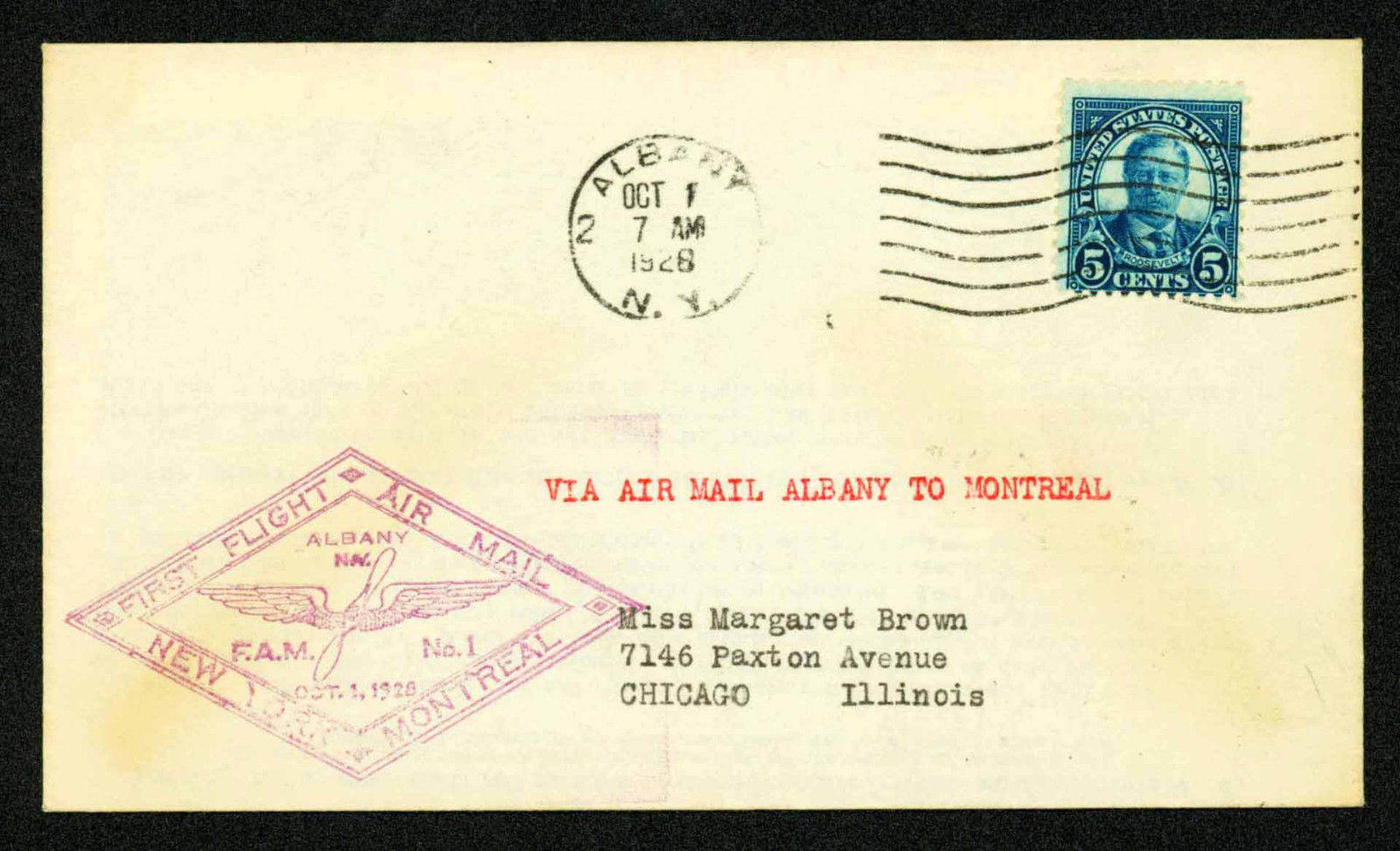 1928 First Flight FAM F1-1 New York to Montreal - U.S. #637 Franking ...