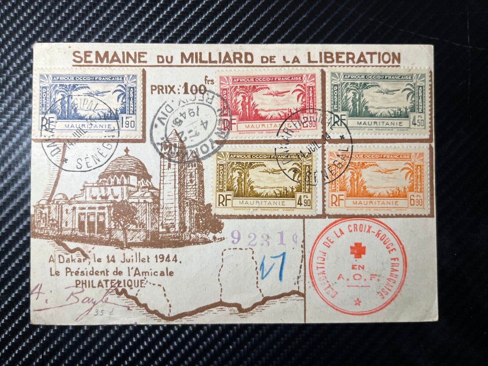 1945 Register French Senegal Postcard Cover Dakar Principal to ...