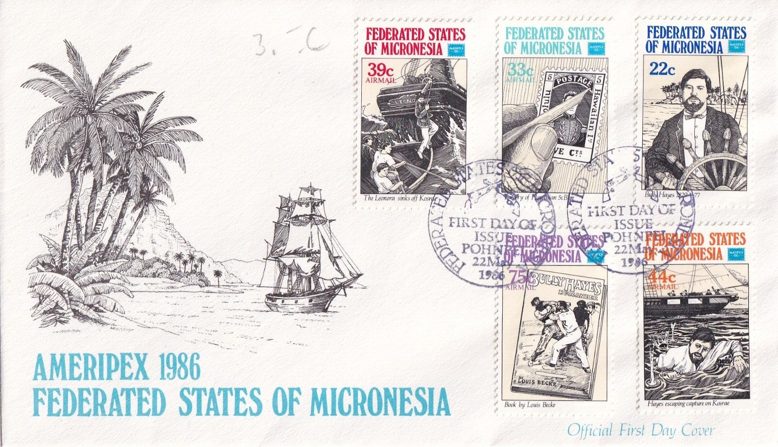 SA13 Micronesia 1986 Int Stamp Exhibition Ameripex 1986, FDC ...