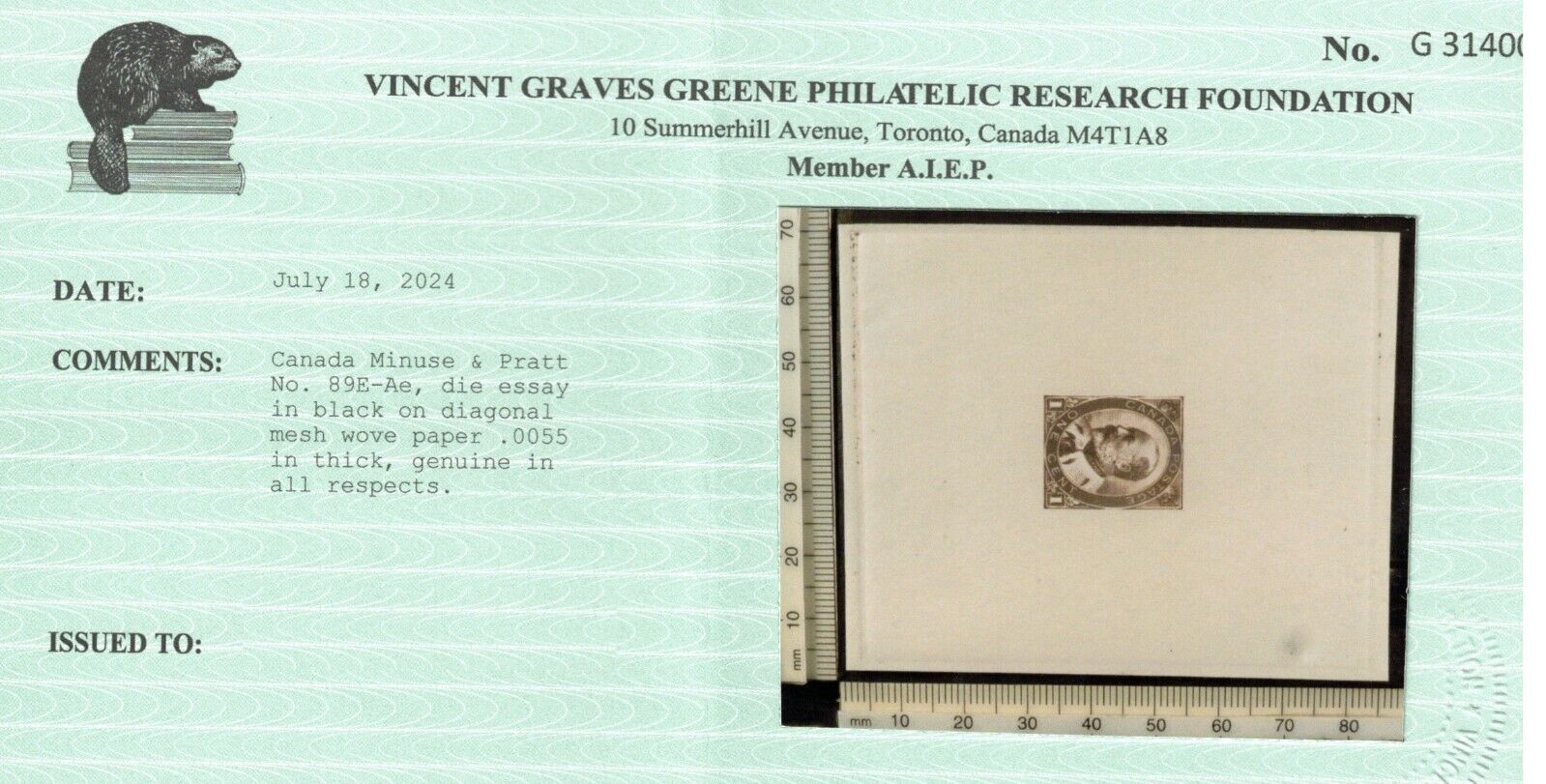Canada #89e-Ae Minus & Pratt Extra Fine Large Die Essay In Black On ...